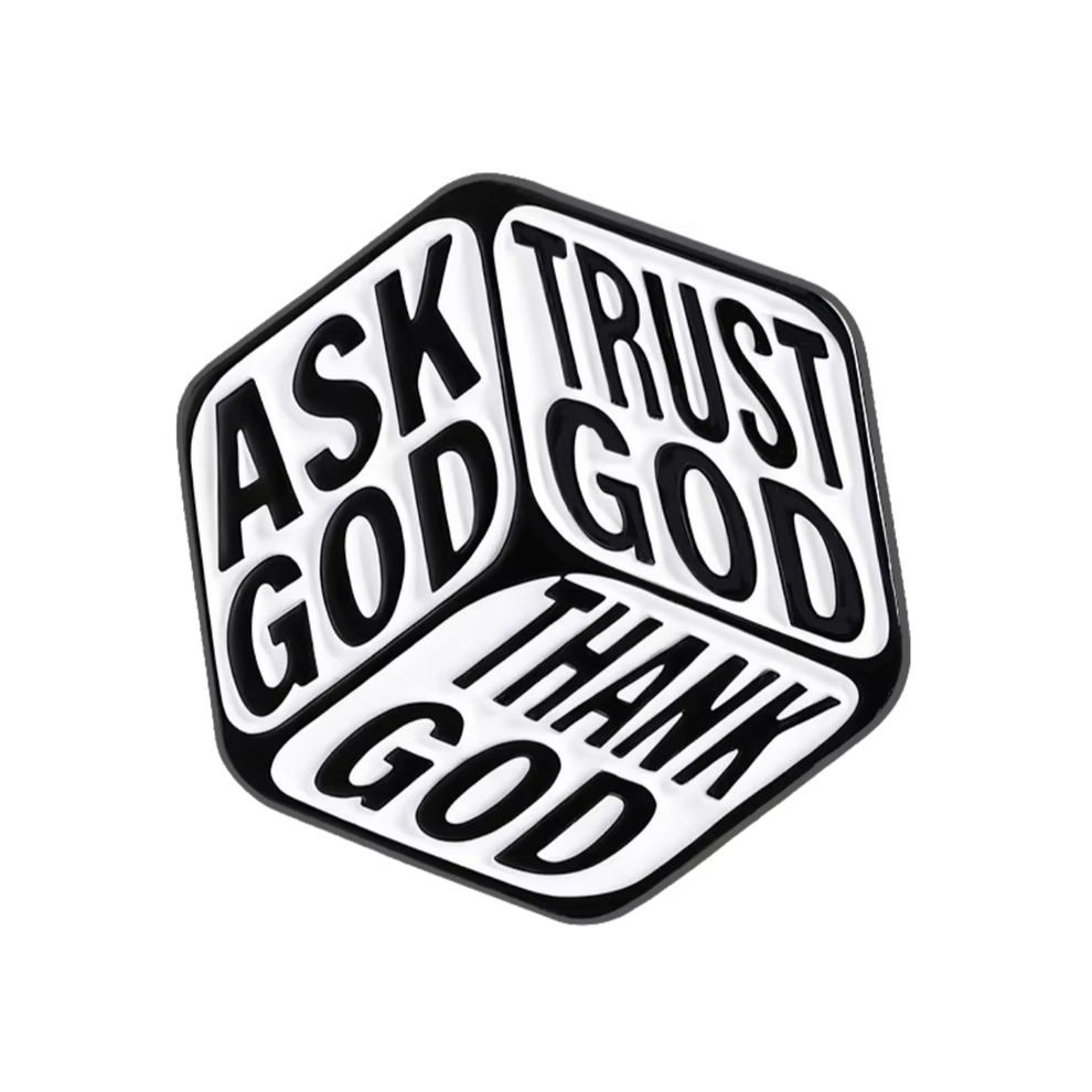 Thank God, Trust God, Ask God Dice Christianity Pin Badge – Tigoli